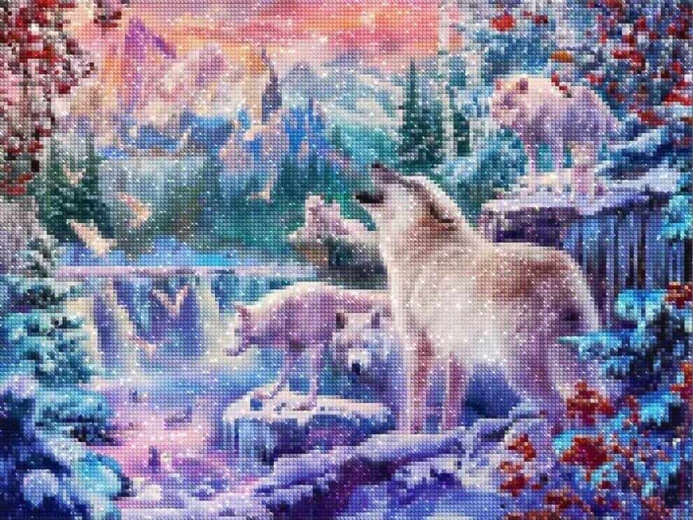 Diamond Painting Snow Wolves And Waterfall – Diamonds Wizard | The Best ...