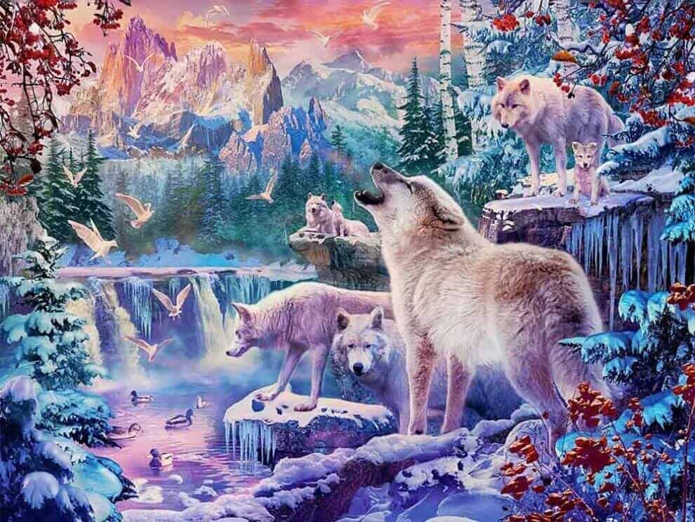 Diamond Painting Snow Wolves And Waterfall – Diamonds Wizard | The Best ...